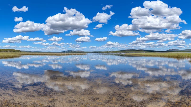 Calm Sky and Ocean Reflection - 3D Background Art Stock Illustration ...