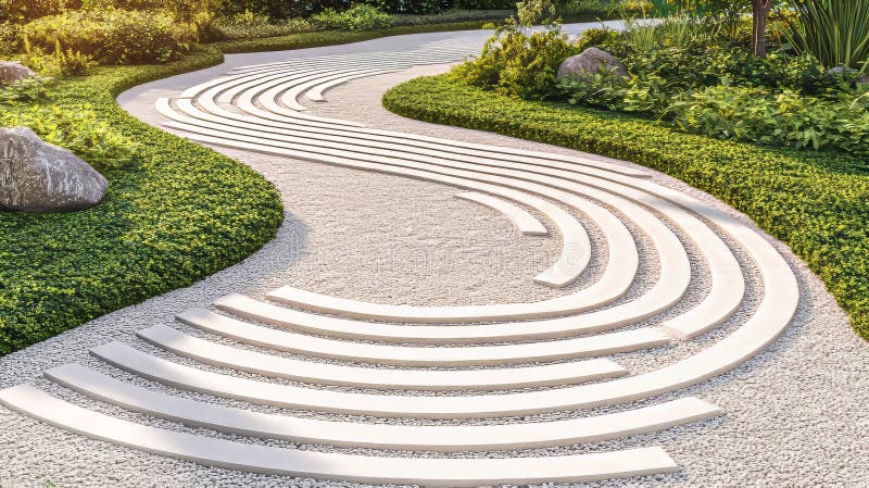 A Calm and Soothing Setting is Characterized by a Path of Light Beige ...