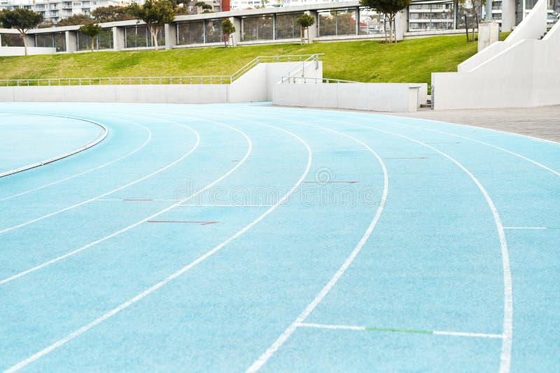 The Calm before the Storm. an Empty Athletic Track Field in a Stadium ...