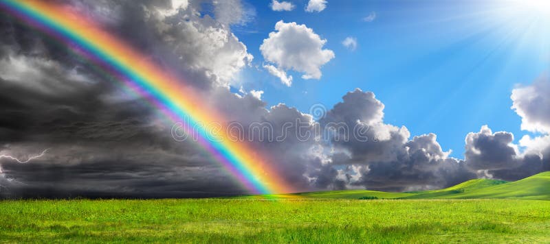 Calm after Storm- Rainbow in Rural Landscape Stock Image - Image of ...