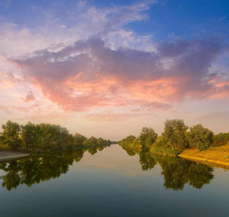 Summer river at the dusk stock image. Image of dusk - 250982599