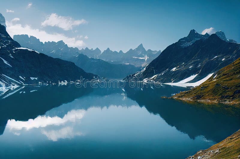 Calm Surface of Mountain Lake among Beautiful Mountain Slopes Stock ...