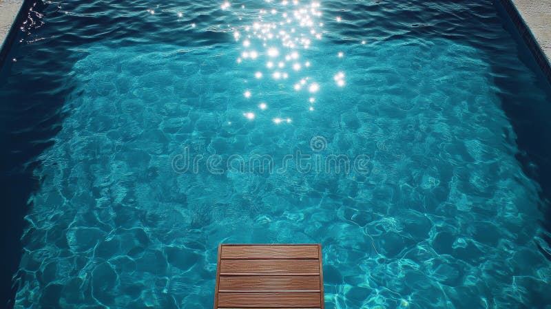 Calm Swimming Pool with Diving Board in Sunlight Reflects Serene Water ...