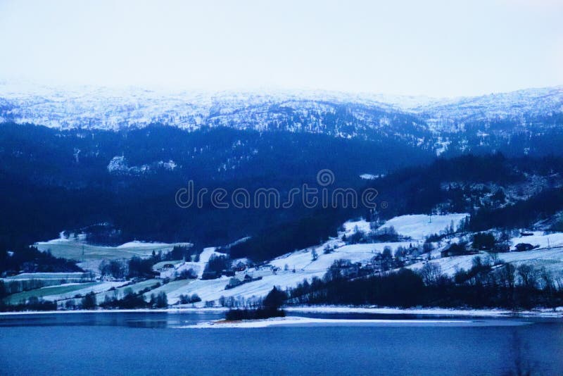 Calm Town in the White Snow in Norway Flom Stock Photo - Image of snow ...