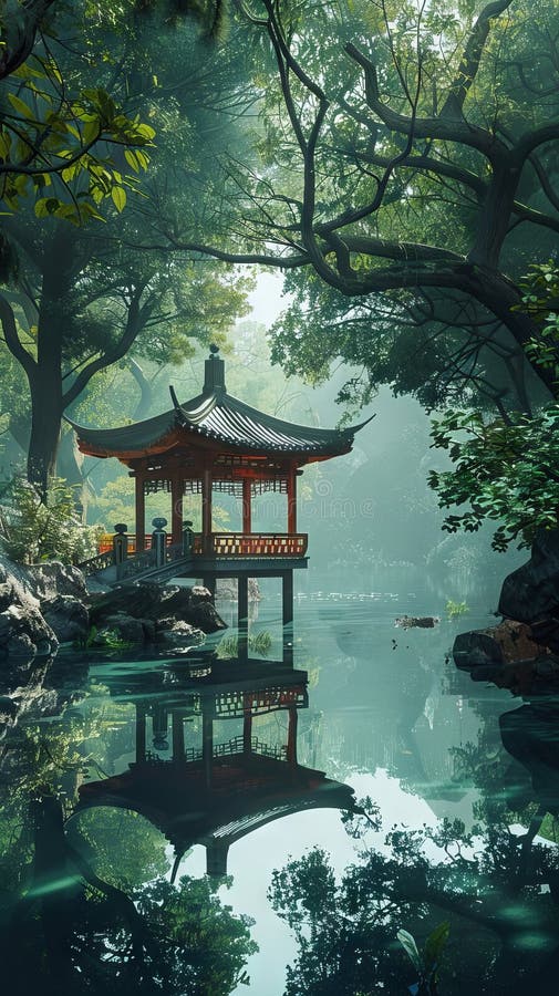 Calm and Tranquil Setting for Deep Reflection Stock Illustration ...