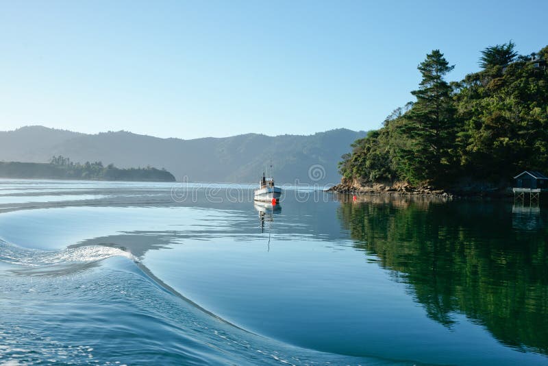 Calm Water Rippled by Passing Boat. Stock Image - Image of scenery ...