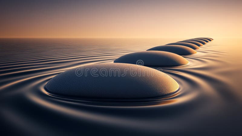 The Calm Water at Sunset Features a Serene Stone Pathway with Beautiful ...