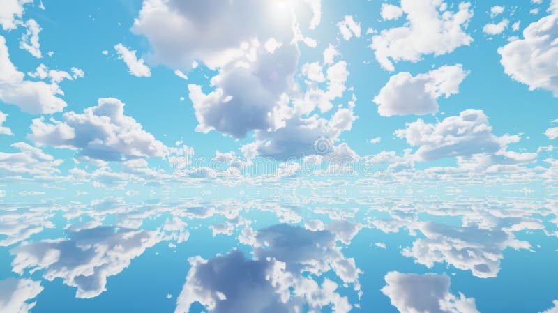 Calm Water Surface Texture Reflecting Blue Sky and Clouds Background ...