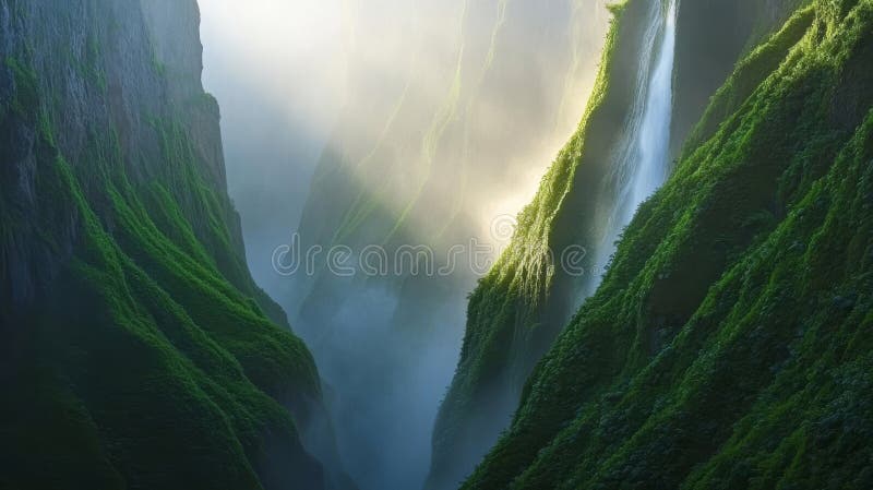 Calm Waterfall Tumbles Down Dense Green Forest Stock Photos - Free ...