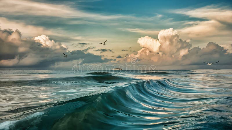 Calm Weather Sea Ocean Clouds Stunning Stock Image - Image of panoramic ...