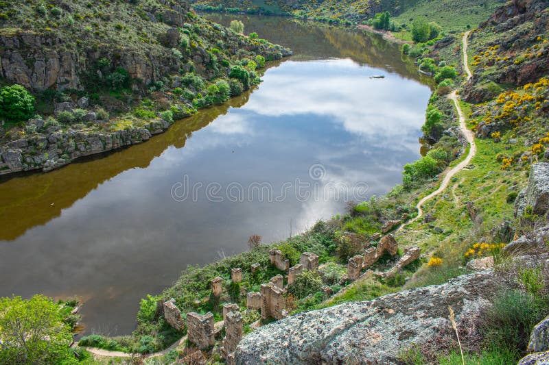 Calm and Wide River Flowing through a Valley between Green Mountains ...