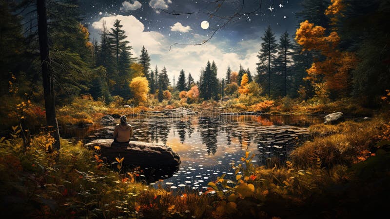Calm Wilderness Meditation Scene Stock Illustration - Illustration of ...