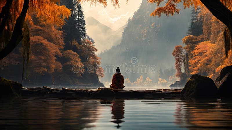 Calm Wilderness Meditation Scene Stock Illustration - Illustration of ...