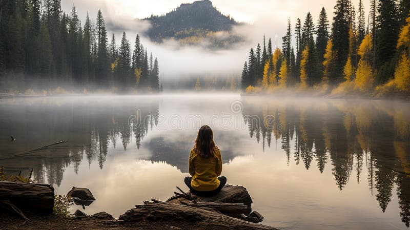 Calm Wilderness Meditation Scene Stock Illustration - Illustration of ...