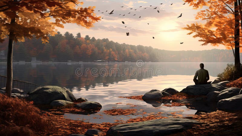 Calm Wilderness Meditation Scene Stock Illustration - Illustration of ...
