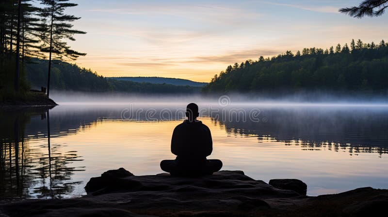 Calm Wilderness Meditation Scene Stock Illustration - Illustration of ...