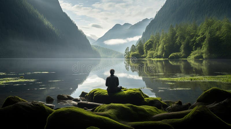 Calm Wilderness Meditation Scene Stock Illustration - Illustration of ...