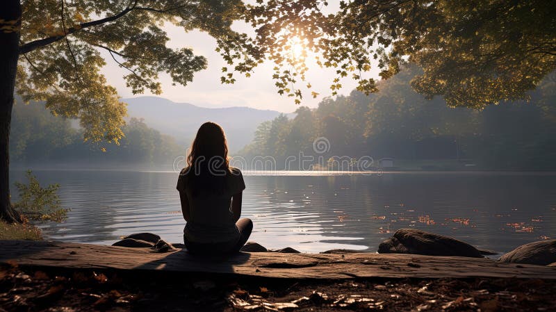 Calm Wilderness Meditation Scene Stock Illustration - Illustration of ...