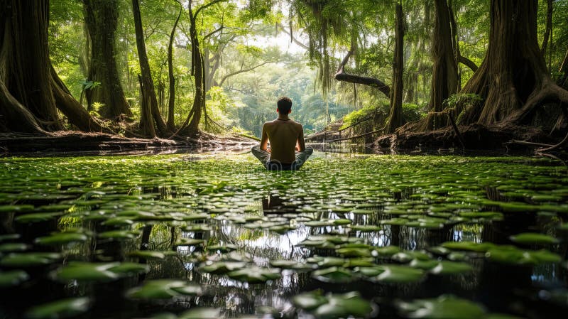 Calm Wilderness Meditation Scene Stock Illustration - Illustration of ...