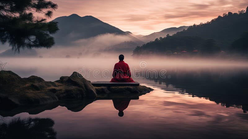 Calm Wilderness Meditation Scene Stock Illustration - Illustration of ...