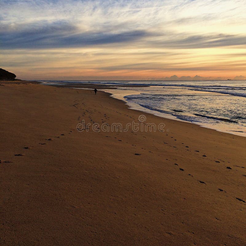 Calm Winter Beach Sunrise Skyline Stock Photo - Image of peaceful ...