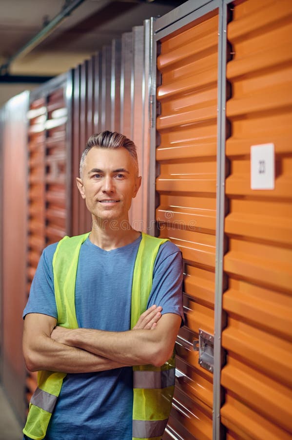 Calm Worker Standing Alone by a Cargo Container Stock Image - Image of ...