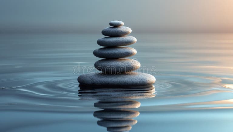 Calm Zen Stone Stack on Water Surface at Sunset Stock Illustration ...