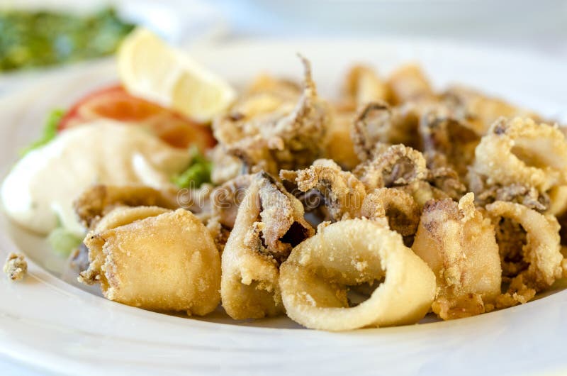 Calmar frit image stock. Image du protéine, chef, tubes - 14681793