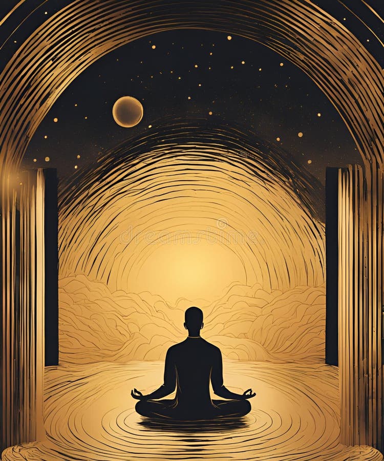 Serene Silhouette of a Man Sitting in a Peaceful Meditation Position ...