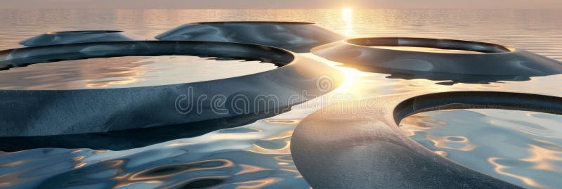 A Calming Abstract Ocean Scene Composed of Overlapping Rings and Ovals ...