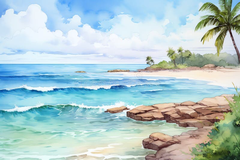A Calming Beach or Ocean Scene Self Care Background Stock Illustration ...
