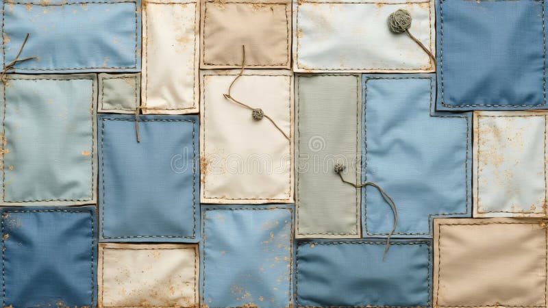 Calming Blue Patchwork Quilt, Hand-Stitched Fabric High Quality Image ...