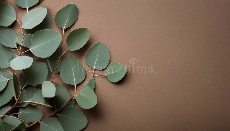 A Calming Botanical Image Featuring Eucalyptus Leaves Against a Brown ...