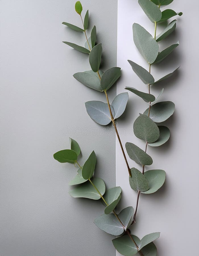 A Calming Botanical Image Featuring Eucalyptus Leaves Against a Gray ...