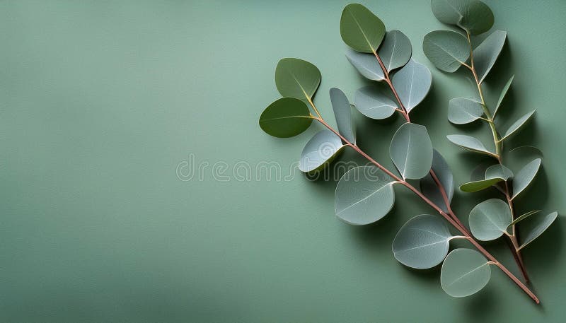 A Calming Botanical Image Featuring Eucalyptus Leaves Against a Green ...