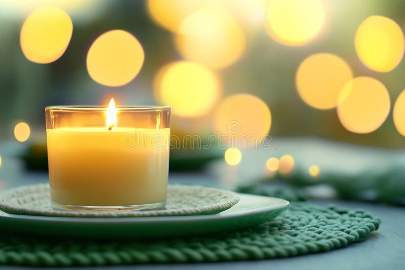 A Calming Candle Illuminates a Cozy Table Setting with Warm Bokeh ...