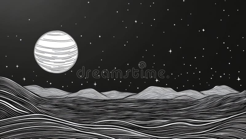 A Calming Cosmic Scene in Line Art Style for Use As Wallpaper Stock ...