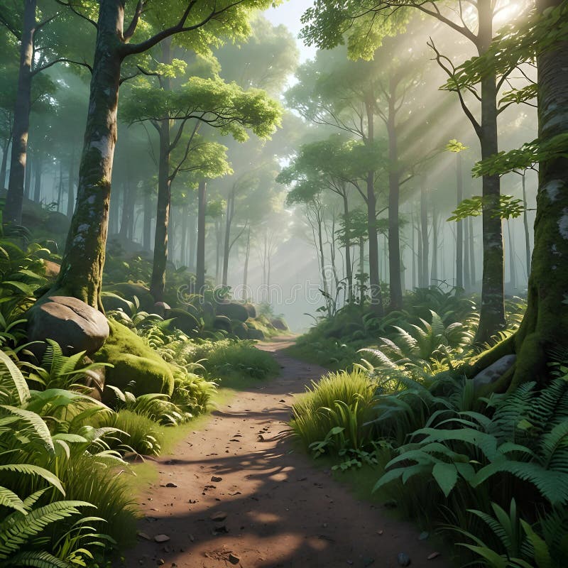 A Calming Forest Pathway Lined with Towering Trees and Vibrant ...