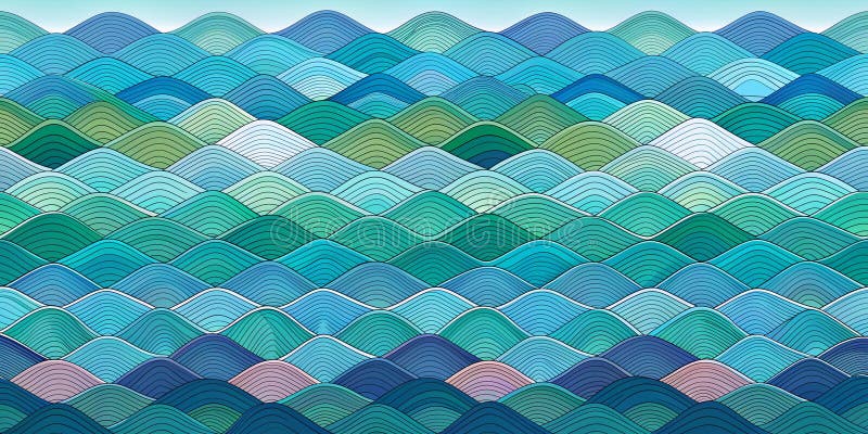 A Calming Geometric Pattern of Waves in Shades of Blue and Green ...