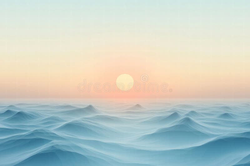 Serene Horizon with Soft Waves and a Stylized Sun during a Tranquil ...