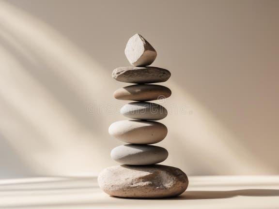 Zen Stone Cairn. a Balanced Composition of Rocks in a Serene, Neutral ...