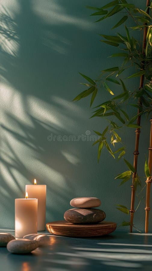 A Calming Indoor Space with Candles and Plants Casting Soft Shadows in ...