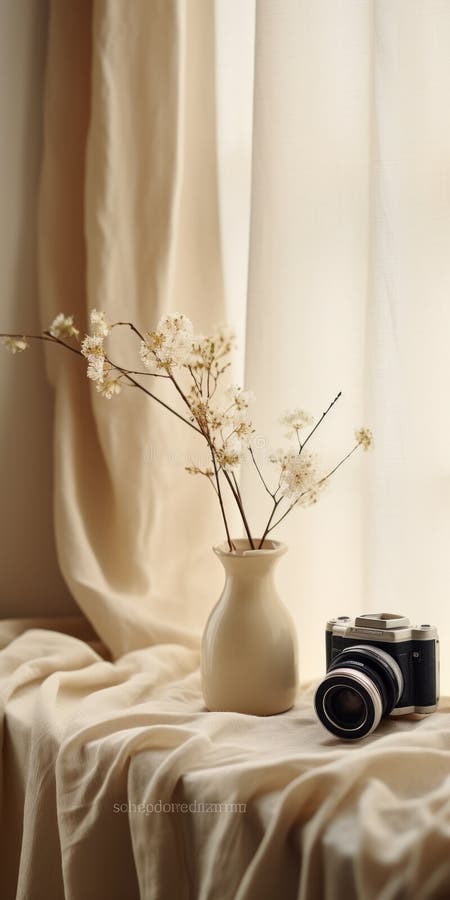 Calming and Introspective Aesthetic: Beige and Brown Room with Camera ...