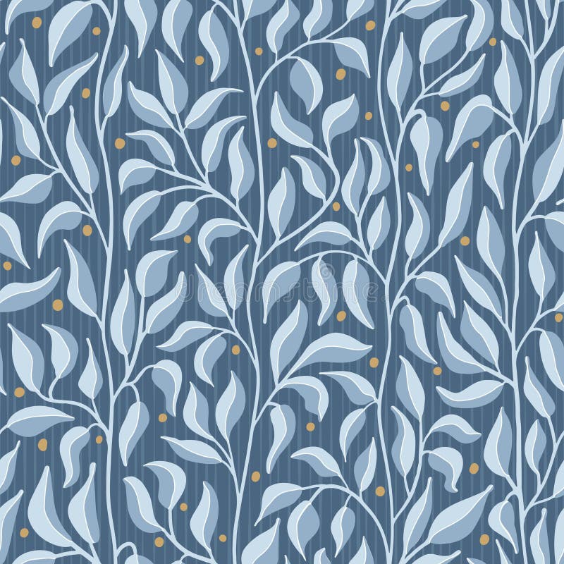 Calming Light Blue Climbing Leafy Vines Seamless Vector Pattern, Great ...