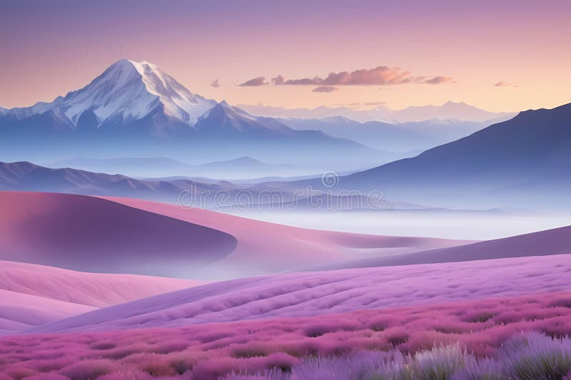 A Calming, Minimalist Background, with Mountain and Lavender Fields ...