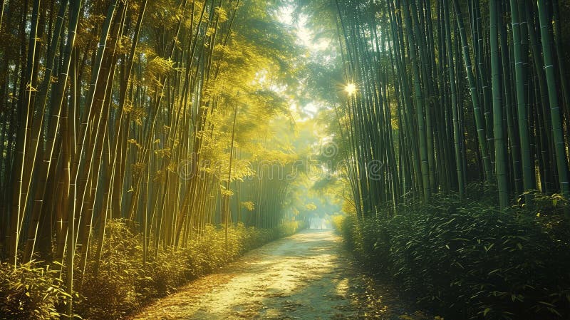 A Calming Path through a Bamboo Forest Stock Illustration ...