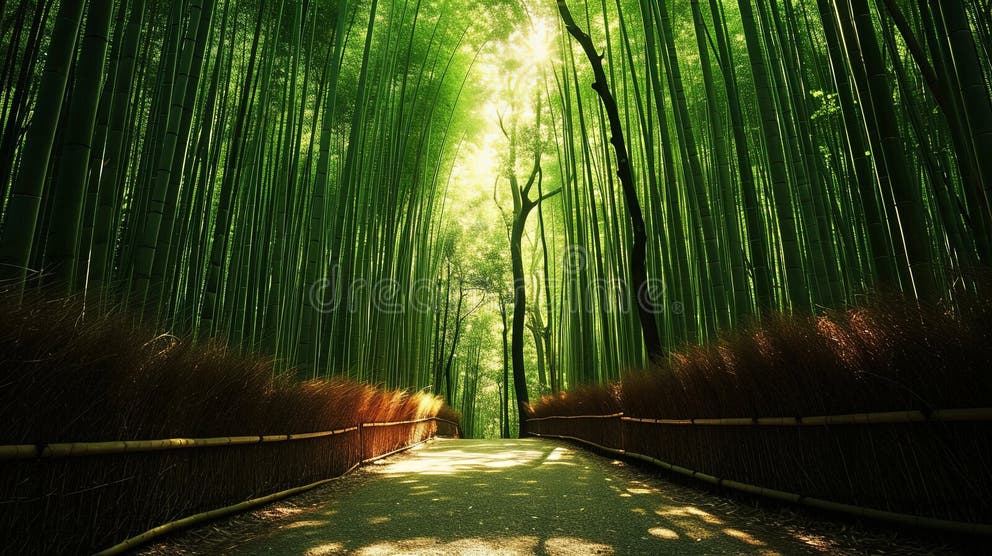 A Calming Path through a Bamboo Forest Stock Illustration ...