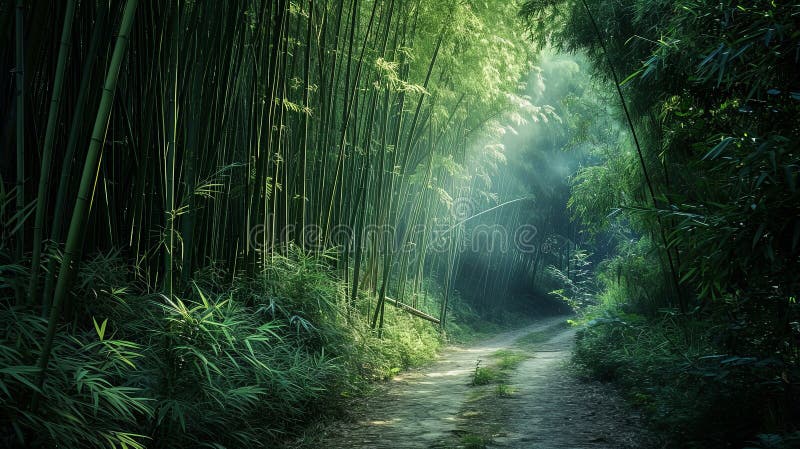 A Calming Path through a Bamboo Forest Stock Illustration ...