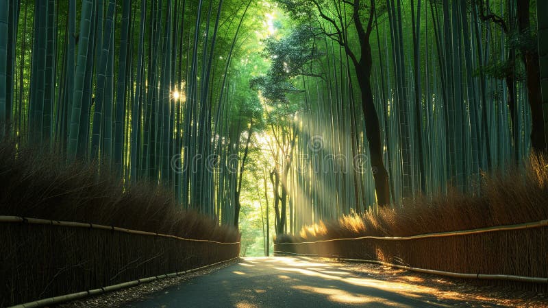 A Calming Path through a Bamboo Forest Stock Illustration ...