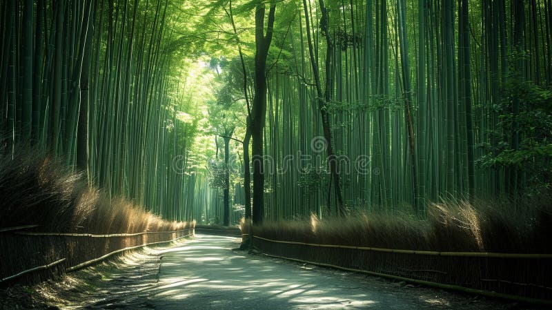 A Calming Path through a Bamboo Forest Stock Illustration ...